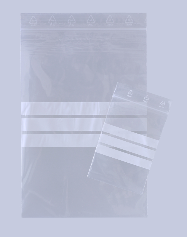 Sac fermeture rapide 50µ transparent 220x310 à bandes blanches | Antalis BE